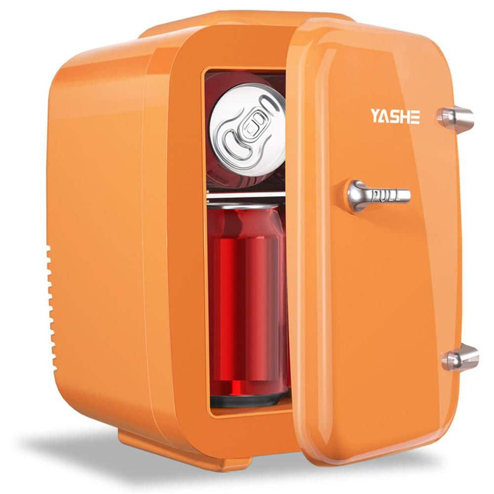 YASHE 10 in. 4 cu. ft. Retro 4-Liter/6-Cans Mini Refrigerator in Orange ...
