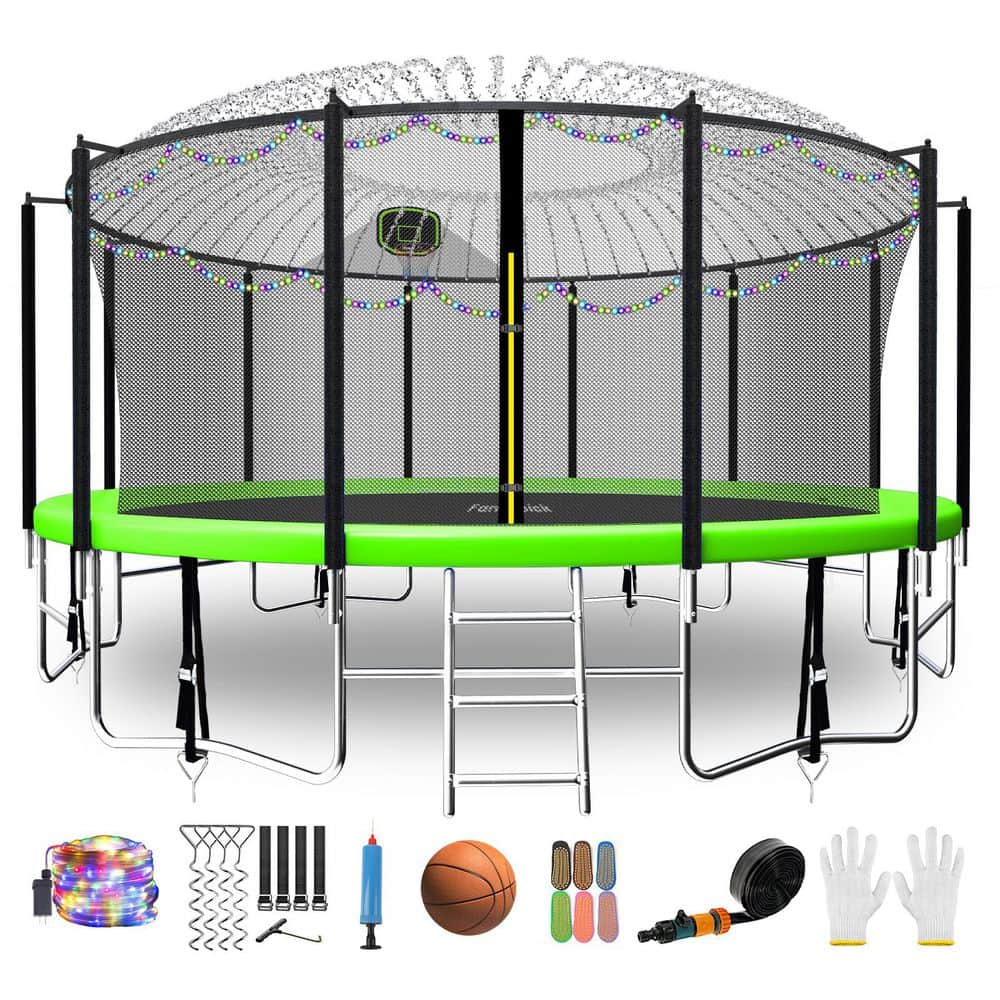 fiziti 16 ft. Round Backyard Trampoline with Basketball Hoop, Safety ...