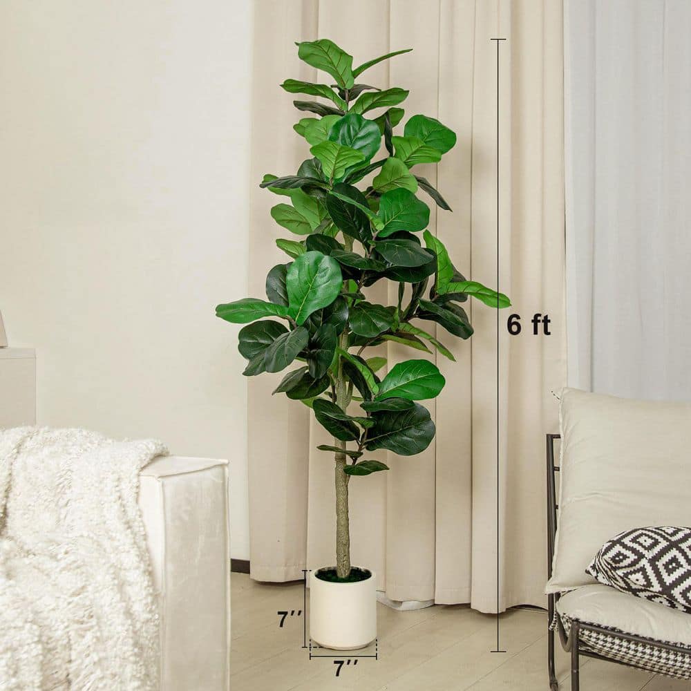 VIVATREES 6 ft. Artificial Fiddle Leaf Fig Faux Tree Fiddle Leaves ...