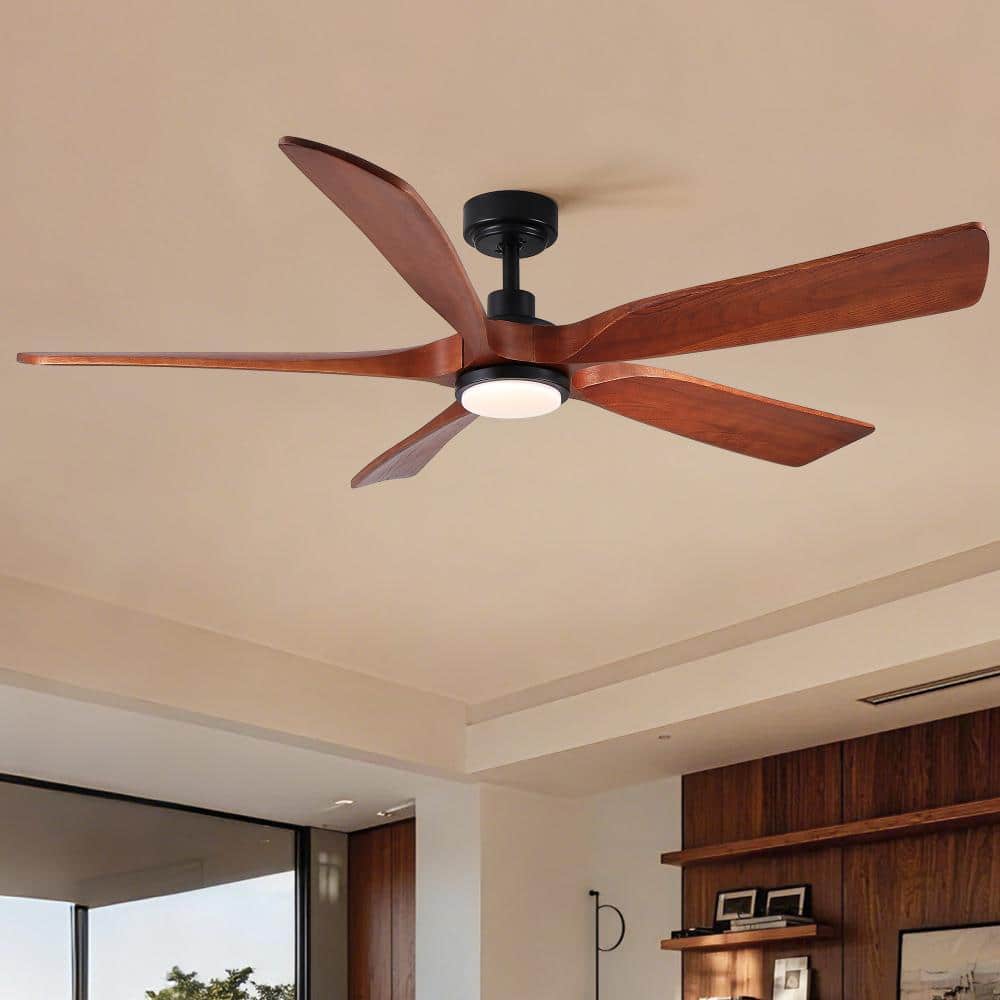 60in Vintage Mahogany Solid Wood Ceiling Fan with Light 6 Speeds ...