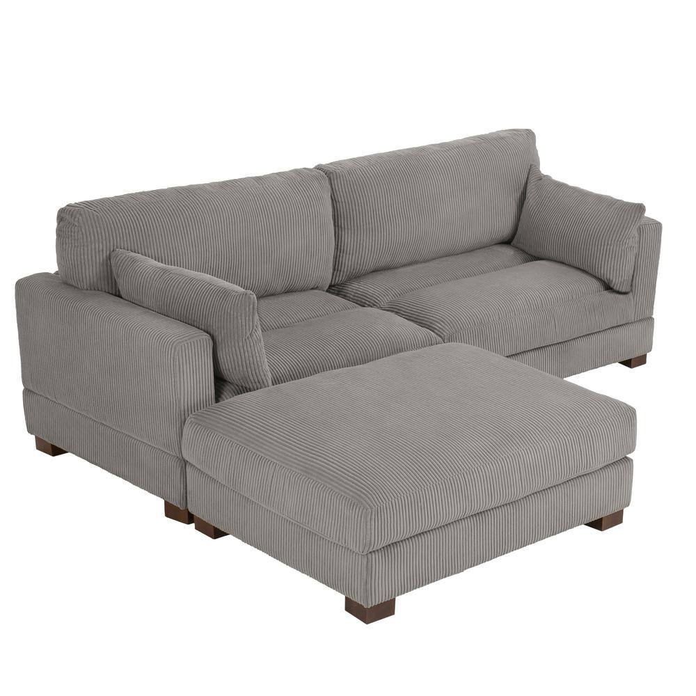 Uixe 84.8 in. W Square Arm 2-Piece Corduroy Fabric L-Shaped Sectional Sofa in. Light Gray CS06 ...