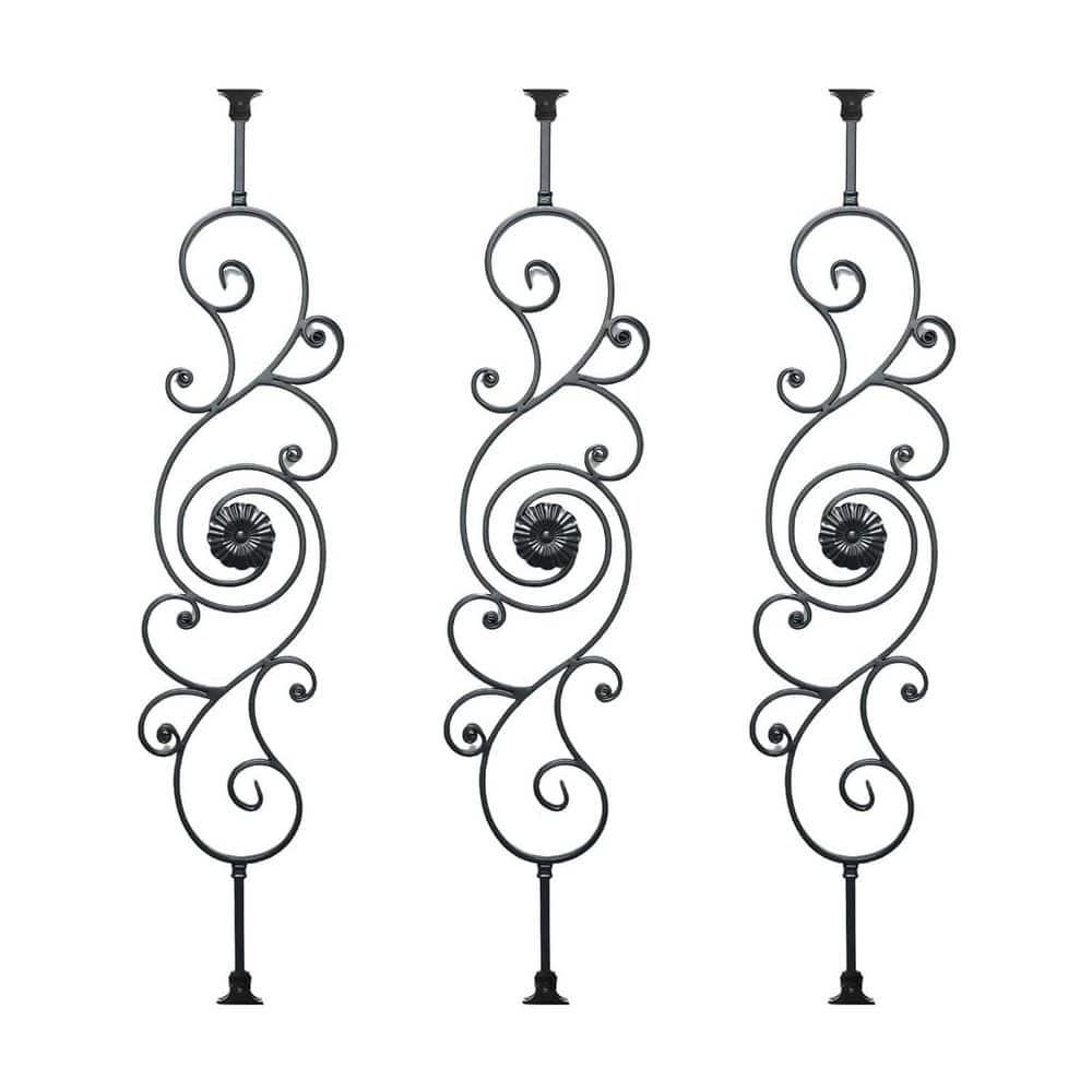 Afoxsos 44 in. Intricate Flower Hollow Iron Balusters and Swivel Shoes ...