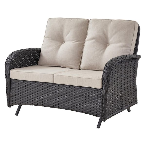 Bellefurn Rotavia 2-Person Black PE Wicker Patio Outdoor Glider with ...