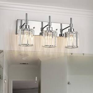 YANSUN 24 in. 3 Light Chrome LED Vanity Light with Modern Crystal Shade ...