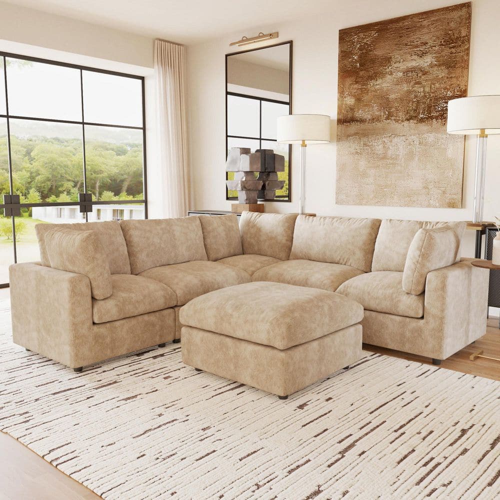 Magic Home 100 in. Square Arm 6-Piece Chenille L-Shaped Sectional Sofa ...