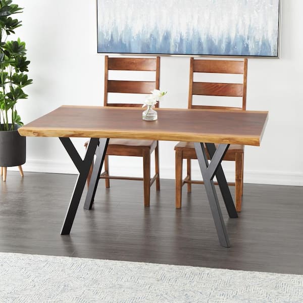 Litton Lane Brown Modern Live Edge Wood 70 in. 4-Legs Dining Table (6 ...