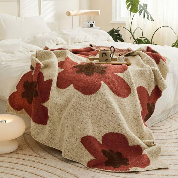 Brick Red Polyester Floral Throw Blanket HDBV9JZ8GL - The Home Depot