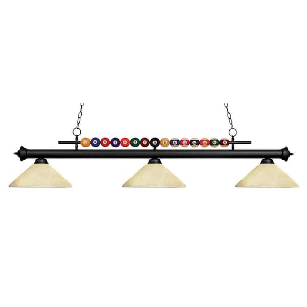 Shark 3-Light Matte Black with Angle Golden Mottle Shade Billiard Light ...