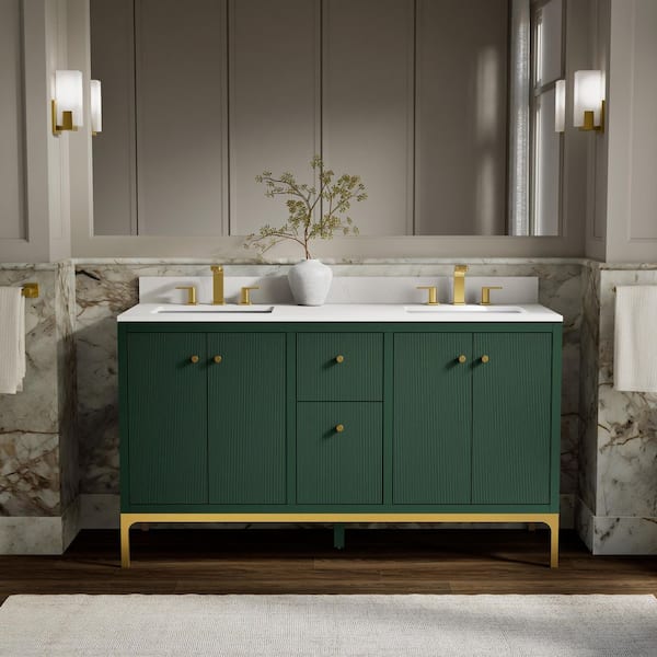 KOHLER Calpa 60 in. Double Sink Emerald Green Bath Vanity with Bianco ...