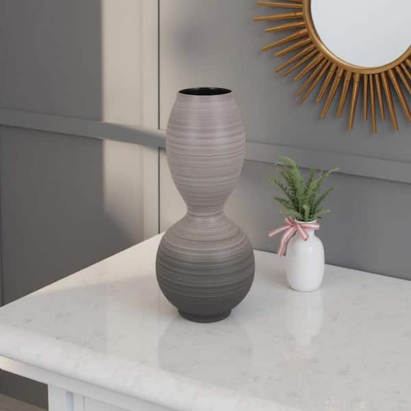 Benjara Modern 16.5 in. Gray Ceramic Trumpet Decorative Flower Vase ...