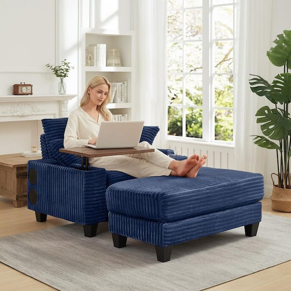 Homy Casa HAQI 42 in. Straight Arm Corduroy Sofa with Rotating Table ...