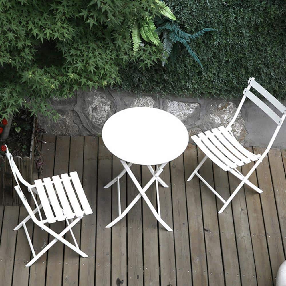 Cesicia 3-Piece Metal Foldable Outdoor Bistro Set in White 2PT013005 ...