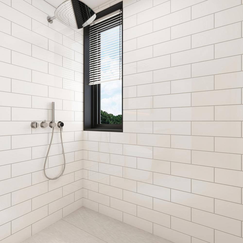 Giorbello Alabaster 4 in. x 12 in. x 8mm Glass Subway Wall Tile (5 sq ...
