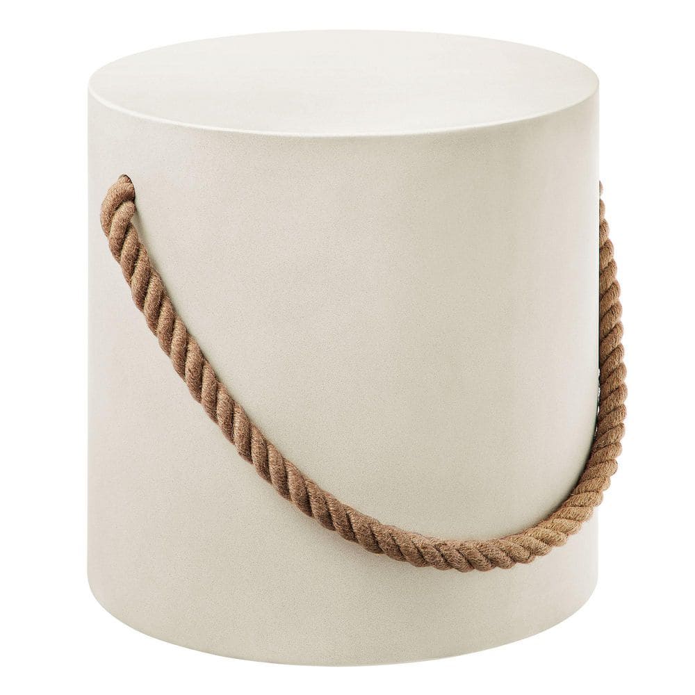 Modway Isera Concrete Stool In Light Gray With Braided Rope Handles