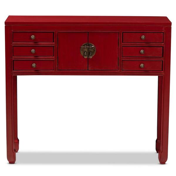 Baxton Studio Melodie 38 in. Red Standard Rectangle Wood Console Table ...