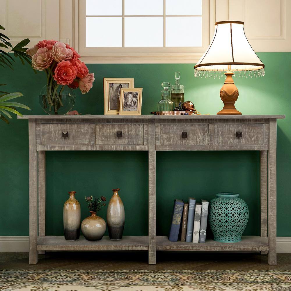 Harper & Bright Designs 59 in. Gray Standard Rectangle Wood Console ...