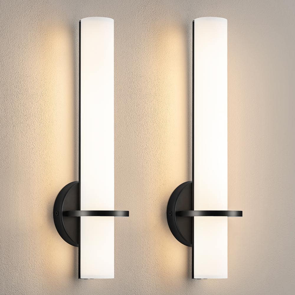 KAISITE Modern LED Black Wall Sconce with Frosted Cylindrical Acrylic ...