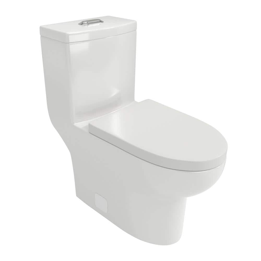 JimsMaison 1-piece 1.6 GPF Dual Flush Elongated Toilet in White Seat ...