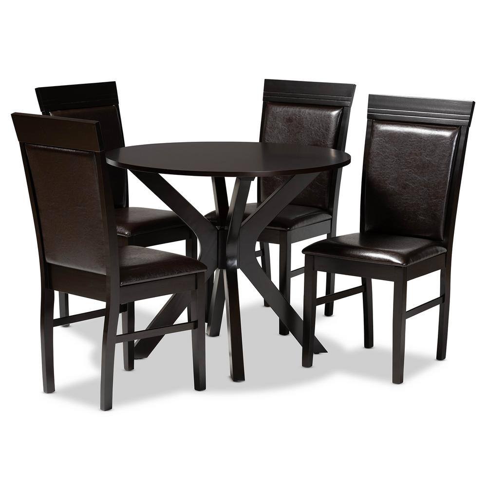Baxton Studio Jeane 5-Piece Dark Brown and Espresso Brown Dining Set ...