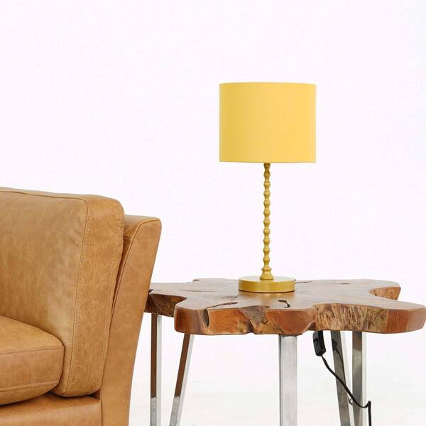 cenadinz 17 in. Yellow Cylinder Drum Table Lamp Bedside with Yellow ...