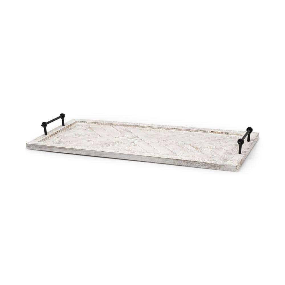 HomeRoots White Rectangle Wood 35 in. Decorative Tray 2000376044 - The ...