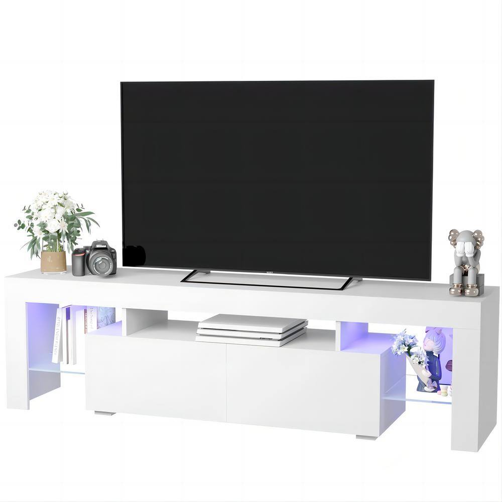LACOO 62 in. Cyber Vibe White TV Stand Fits TV's up to 70 in ...