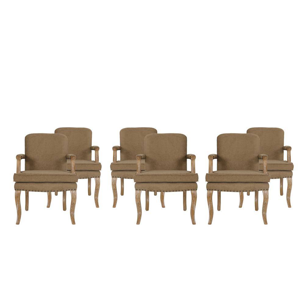 Noble House Ardson Dark Beige and Natural Fabric Dining Arm Chairs (Set ...