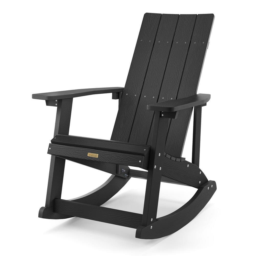 LUE BONA Doda Black HDPS Plastic Adirondack Rocking Chair Porch Rockers ...