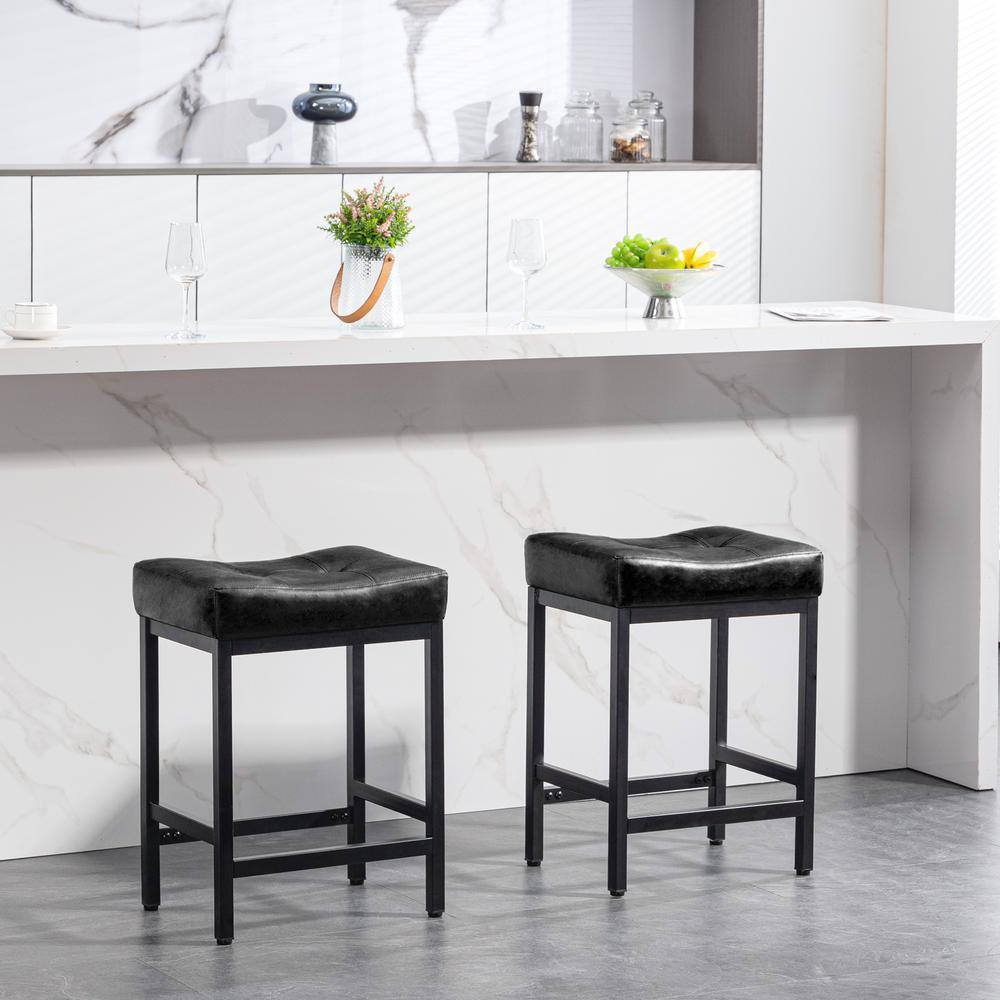 JEAREY Peel Modern 24 in. Counter Height Faux Leather Black Bar Stools ...