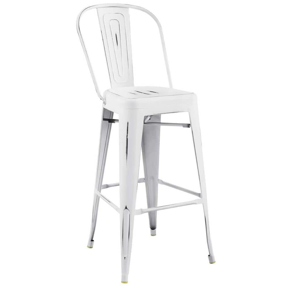 MODWAY Promenade White Bar Side Stool EEI-2813-WHI - The Home Depot