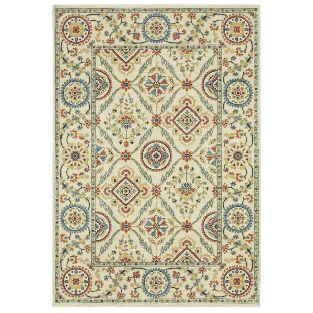 AVERLEY HOME Fleetwood Ivory/Multi-Colored 8 ft. x 11 ft. Traditional ...