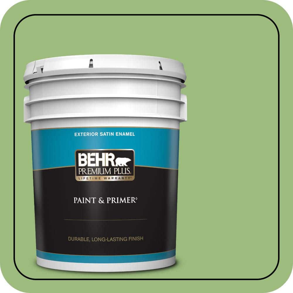 BEHR PREMIUM PLUS 5 gal. #P380-5 Gleeful Satin Enamel Exterior Paint ...