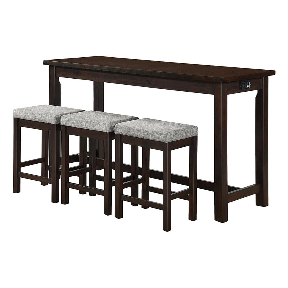 Lazzara Brim 4-Piece Espresso Finish Wood Bar Table Set Seats 3 5713ES ...