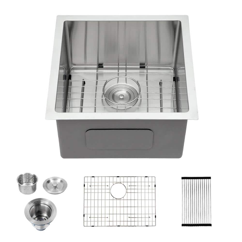 Logmey 15 in. Small Undermount Sink Single Bowl 18-Gauge Brushed ...