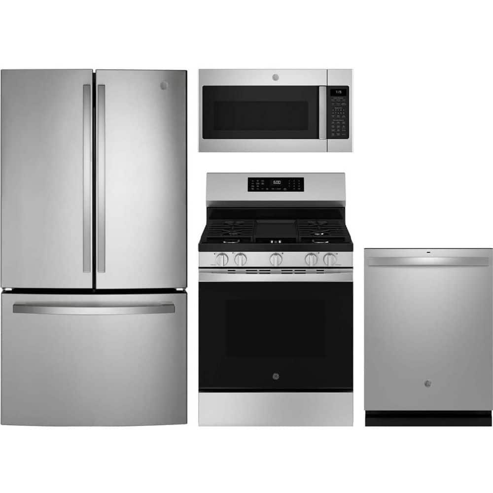 GE 27 cu. ft. Standard Depth Refrigerator with 5 Burner Free-Standing ...