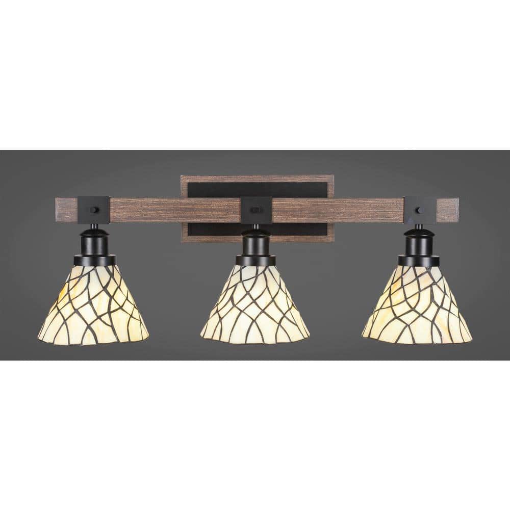 Richmond 27.25 in. 3-Light Vanity Light Matte Black and Painted Wood ...