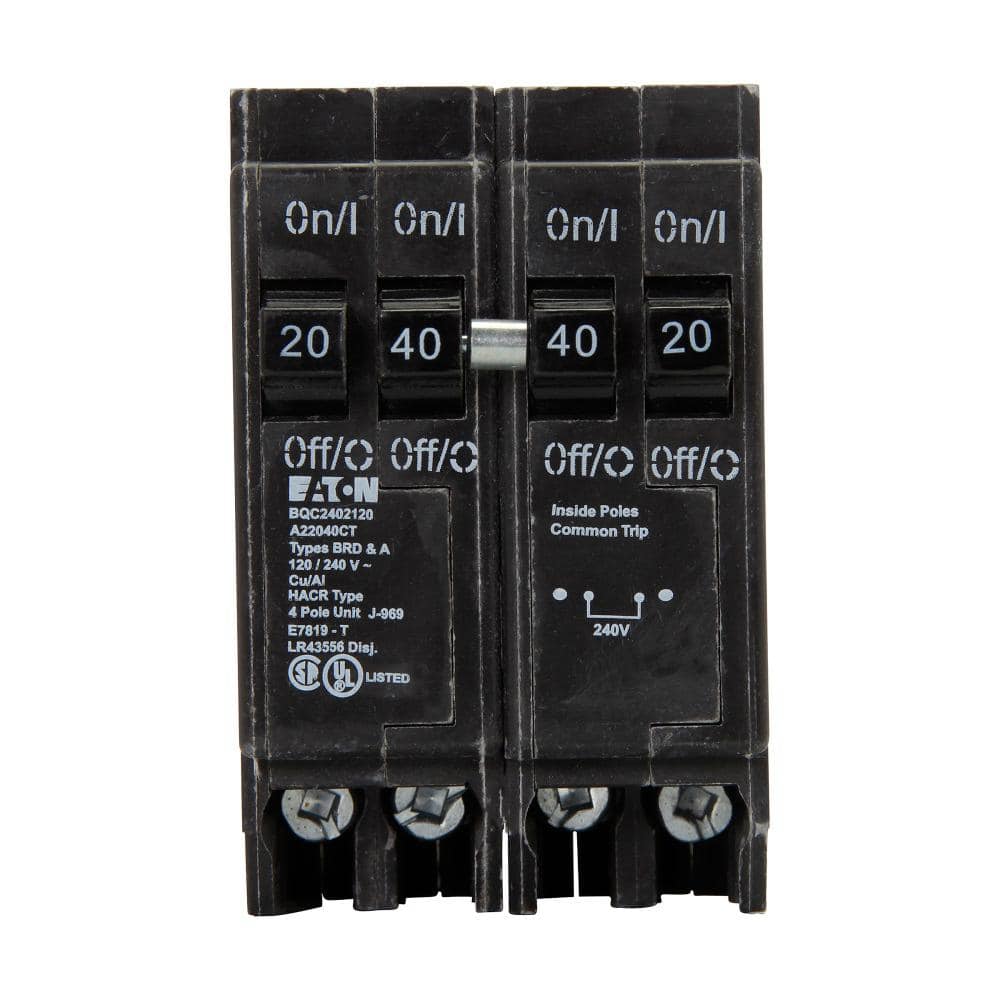 Eaton BR 1-40 Amp 2 Pole and 2-20 Amp 1-Pole BQC (Common Trip) Quad ...