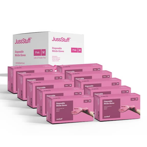 JussStuff Medium Nitrile Exam Latex Free and Powder Free Gloves in Pink ...