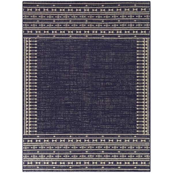 Brancusi Navy Blue 5 ft. 3 in. x 7 ft. Moroccan Indoor/Outdoor Area Rug ...