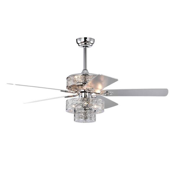 Sunpez 52 in. Indoor Chrome Dual Crystal Lamp Shade Ceiling Fan with ...