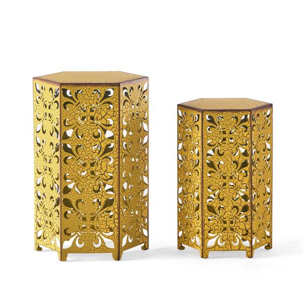 Patio Iron Antique Yellow Outdoor Accent Table (With 2 Tables ...