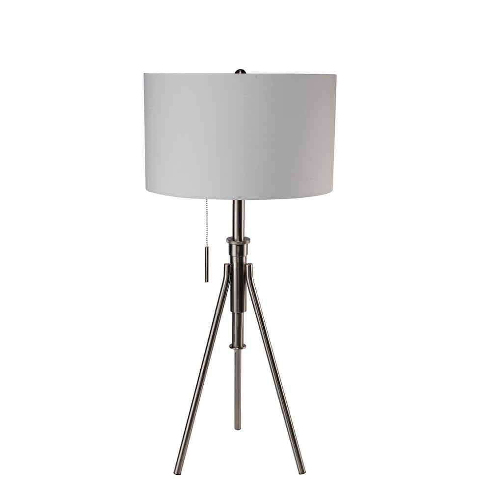 32.5 in. to 37.5 in. H Mid-Century Adjustable Tripod Silver Table Lamp ...