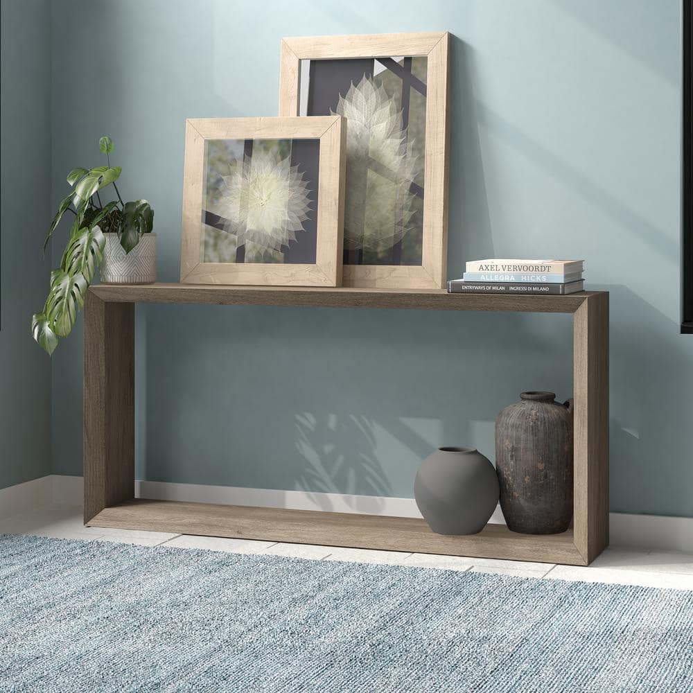 Meyer&Cross Osmond 64 in. Antiqued Gray Oak Rectangular MDF Top Console ...