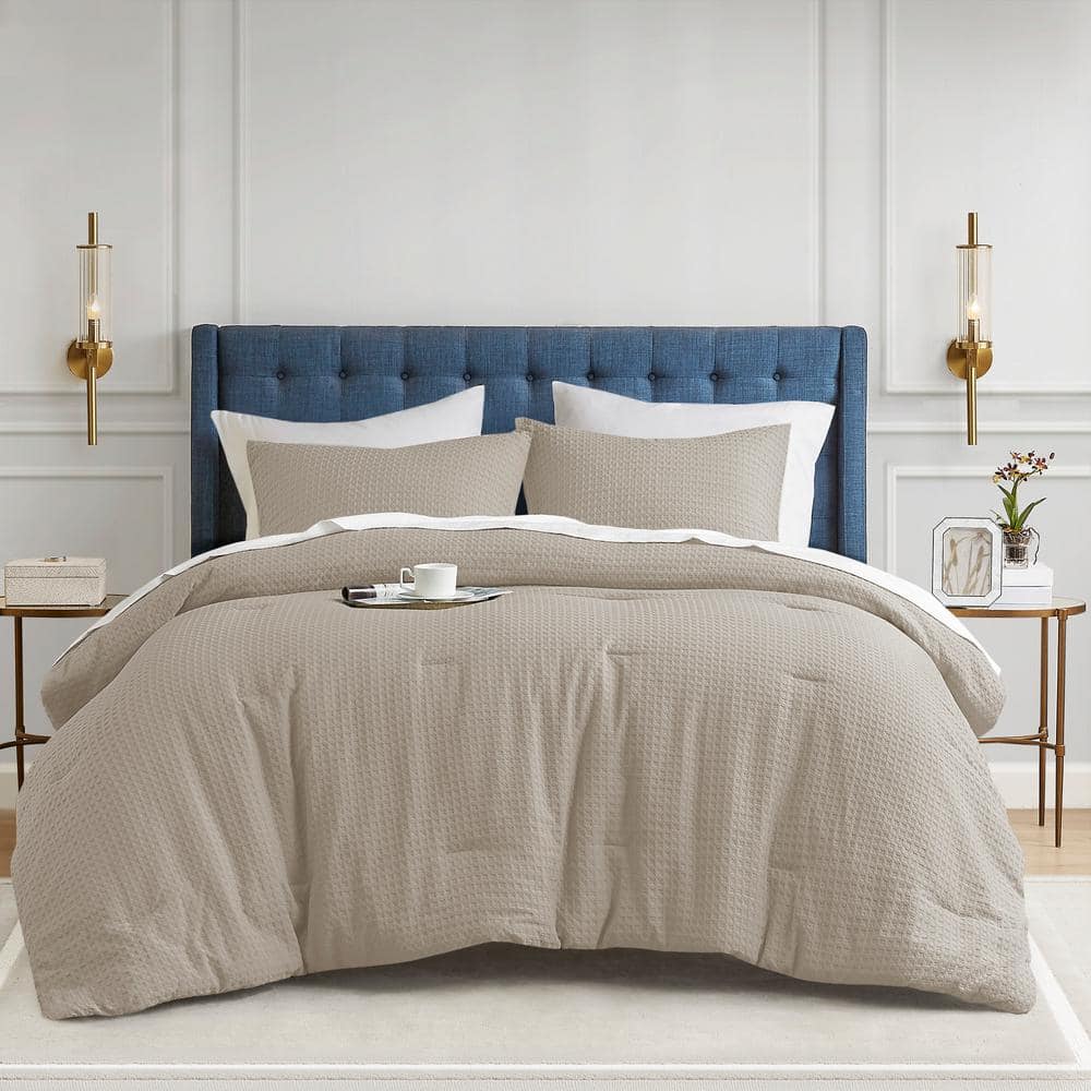 510 Design Mina 3-Piece Neutral Full/Queen Waffle Weave Textured ...