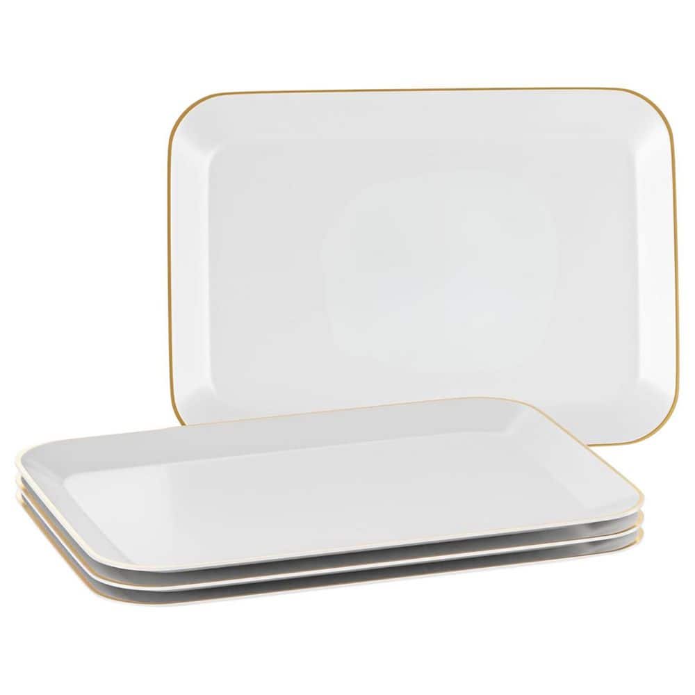 Lynzavix 11 in. White Plastic Rectangular Serving Trays for Party Heavy ...