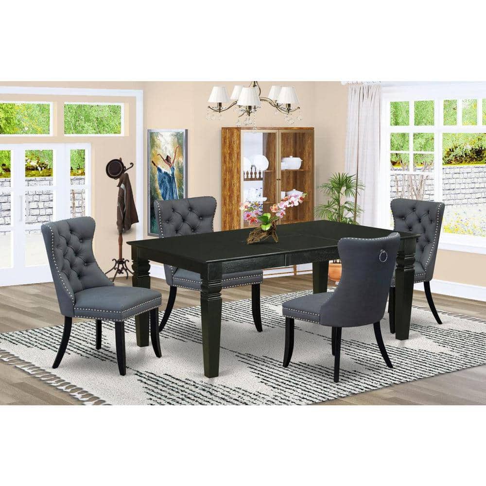 East West Furniture 5-Piece Rectangle Black Finish Solid Wood Top ...