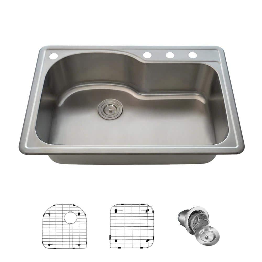 MR Direct Drop-in Stainless Steel 33 in. Single Bowl Kitchen Sink with ...