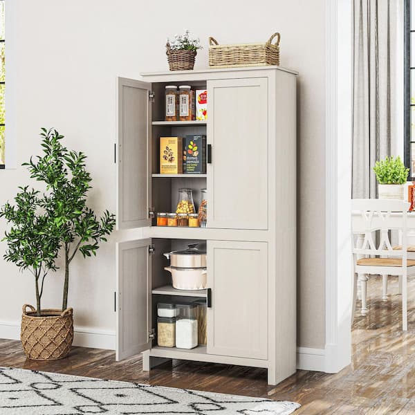 HOMCOM 64 in. 4-Door Kitchen Pantry, Freestanding Storage Cabinet with ...