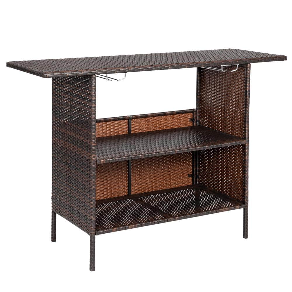 Karl home Rectangular Rattan 55 in. H Outdoor Bar Table with Cup ...