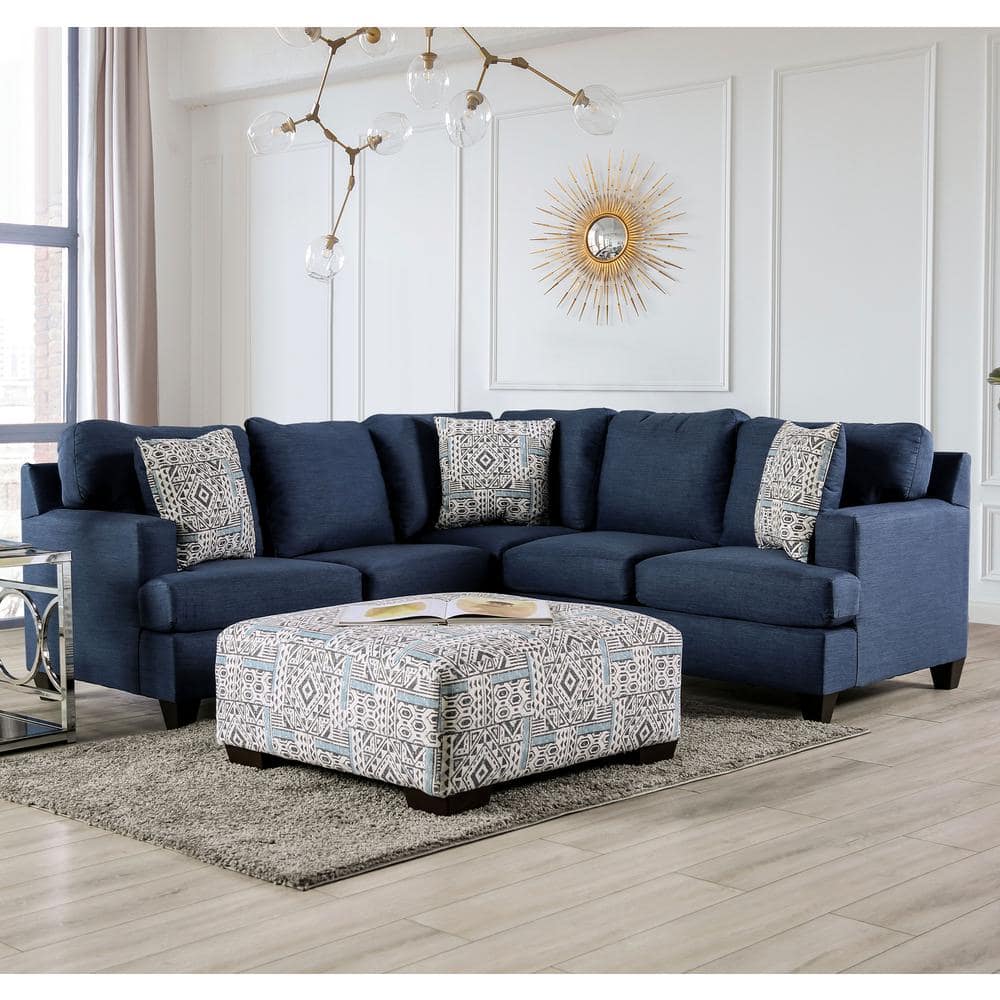 Furniture of America Witham 90 in. W Polyester L-Shaped Sectional Sofa ...